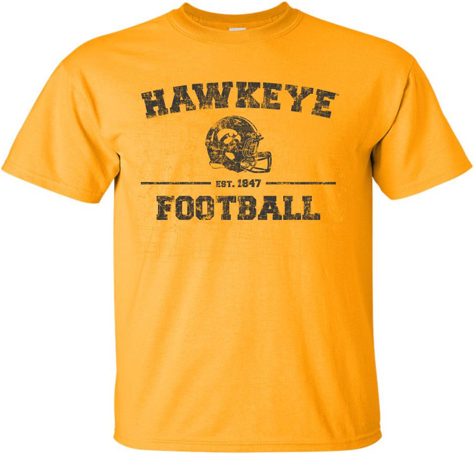 Hawkeye Football with Helmet - Gold Iowa Hawkeyes t-shirt| Flexy Threads