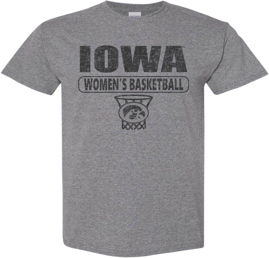 Iowa Women's Basketball with Oval Tigerhawk in Net - Medium Gray shirt ...