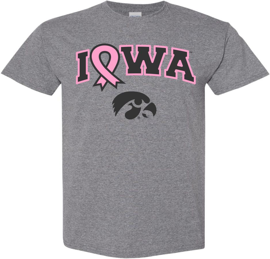 Pink Ribbon Iowa - Medium Grey Iowa Hawkeyes t-shirt| Flexy Threads