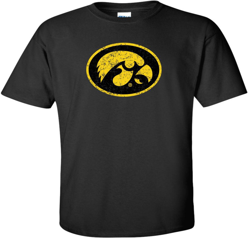 Oval Tigerhawk - Black Iowa Hawkeyes t-shirt| Flexy Threads