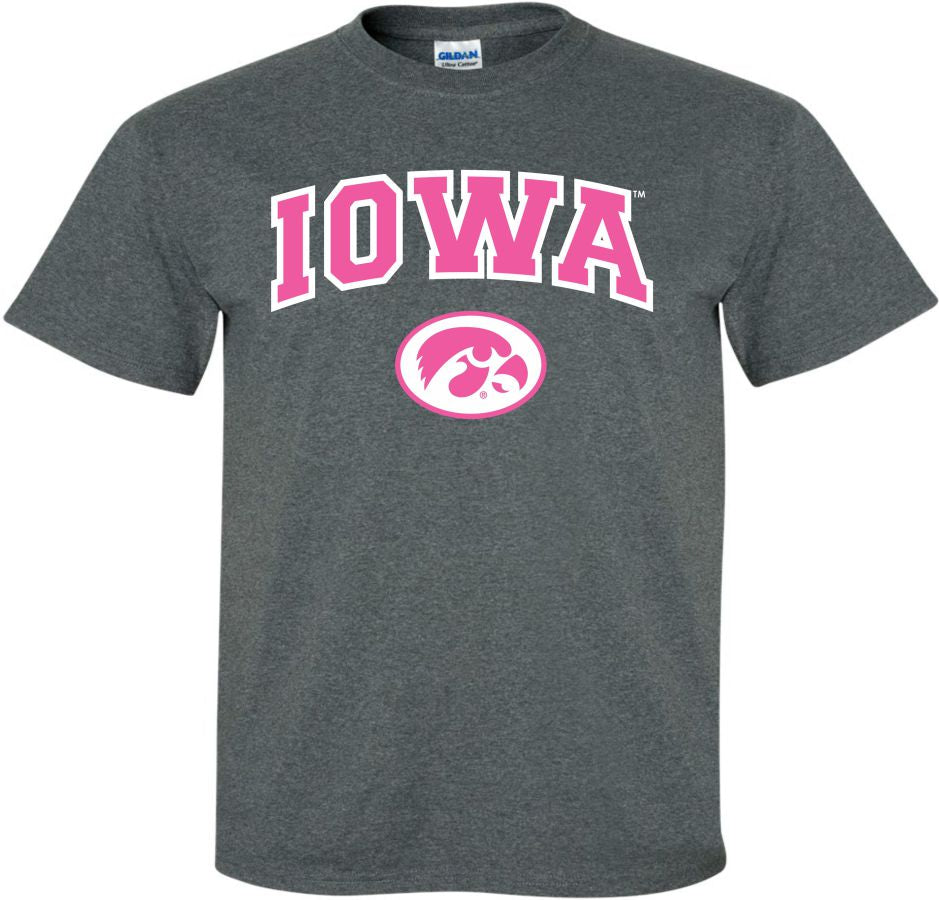 Pink Iowa with Oval Tigerhawk - Dark Gray Iowa Hawkeyes t-shirt| Flexy ...